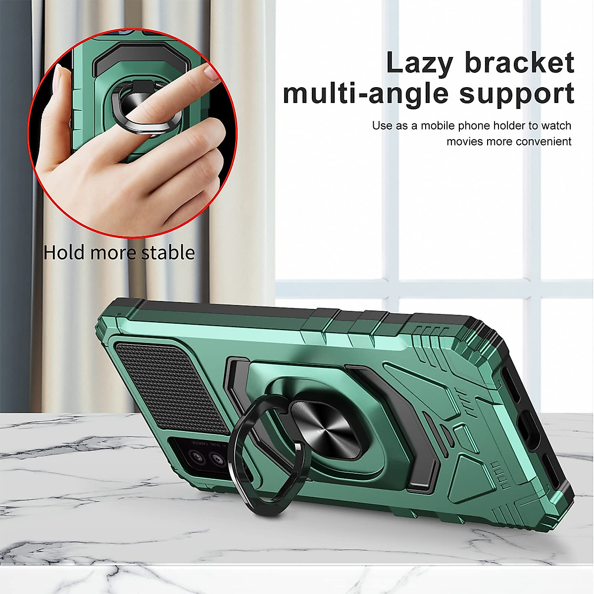 Ailiber Phone Case for Alcatel TCL 30T (T603DL), TCL 30 T Case with Screen Protector, Ring Kickstand for Magnetic Car Mount Military Grade, Heavy Duty Shockproof Protective Cover for TCL 30T-Green