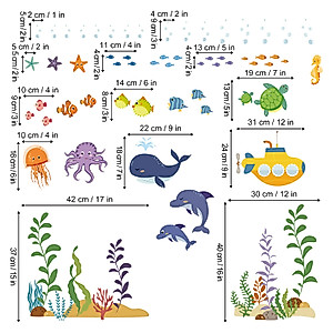 wondever Under The Sea Submarine Wall Stickers Tropical Fish Seaweed Dolphin Peel and Stick Wall Art Decals for Baby Nursery Kids Bedroom Bathroom