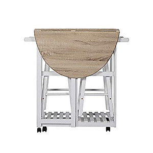 Drop Leaf Breakfast Table Space Saving Dining Table Island Table for Kitchen with Chairs Breakfast Cart with Stools