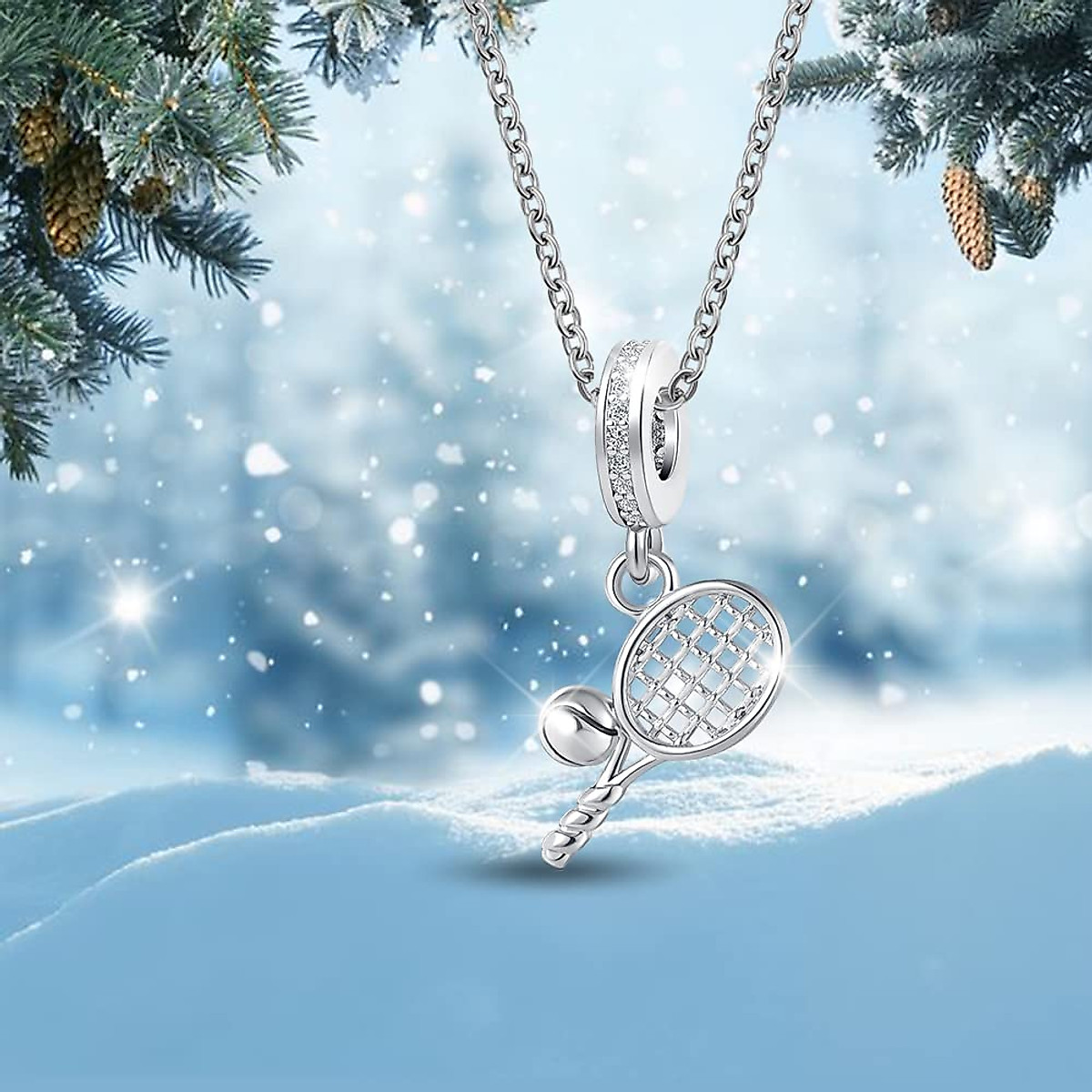 QeenseKc Tennis Ball Racket Pendant Charm Sport Travel Bead for Pandora Charm Bracelet, Aut-131_Tennis