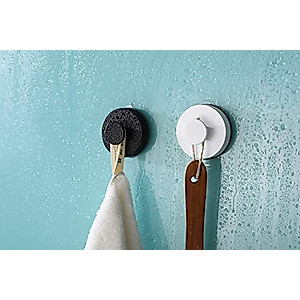 ABTIABGY Powerful Vacuum Suction Cup Hooks Heavy Duty Organizer for Towel, Bathrobe and Loofah - Shower Hooks for Bathroom & Kitchen - Waterproof White (2 Pack)