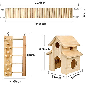 Hamster Toys House 3 Pack Guinea Pig Toys Hamsters Climbing Ladder Brige Natural Wooden Funny Play Toy Chews for Small Animals Rat Mouse Hideouts