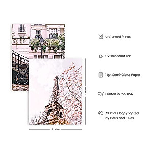 HAUS AND HUES Pink Paris Wall Decor Set of 4 Paris Wall Art and Paris Themed Bedroom Decor | Paris Decor for Bedroom, Paris Poster, Preppy Room Decor, Paris Bathroom Decor (8" x 10", UNFRAMED)
