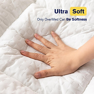 Cooling Mattress Topper Queen or Back Pain, Extra Thick Mattress Topper Cover, Plush Pillow Top Overfilled with Down Alternative, Deep Elastic Pocket, White