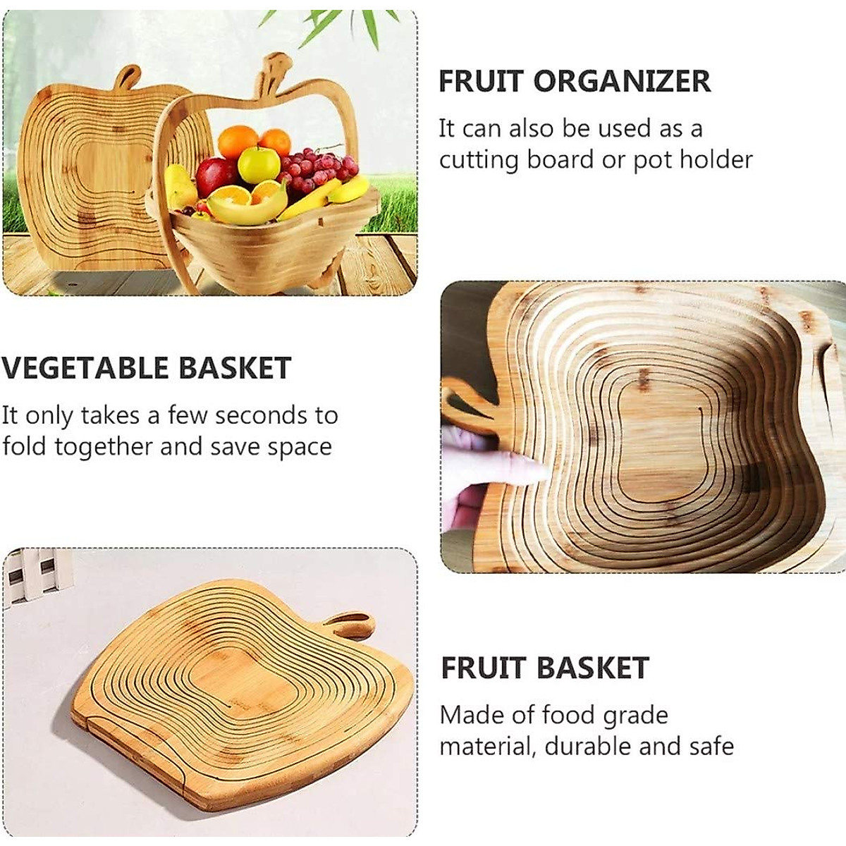 Premium Bamboo Foldable Apple shaped Fruit Basket Multi Purpose Folding Fall Fruit Basket