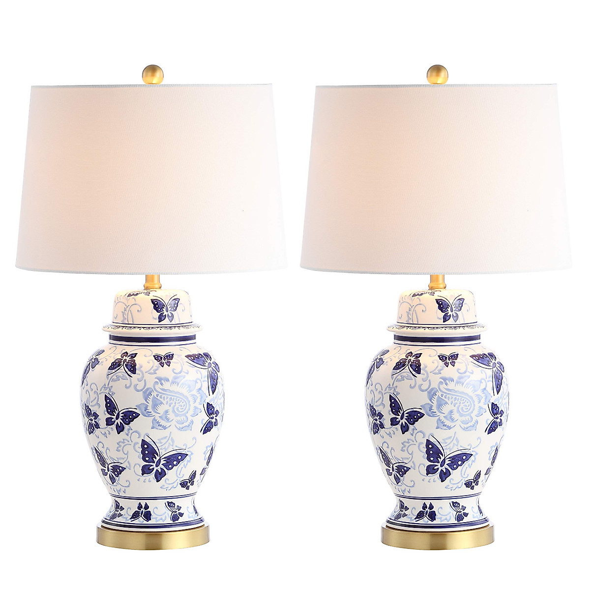 SAFAVIEH Lighting Collection Hana Butterfly Blue/ White 28-inch Bedroom Living Room Home Office Desk Nightstand Table Lamp Set of 2 (LED Bulbs Included)