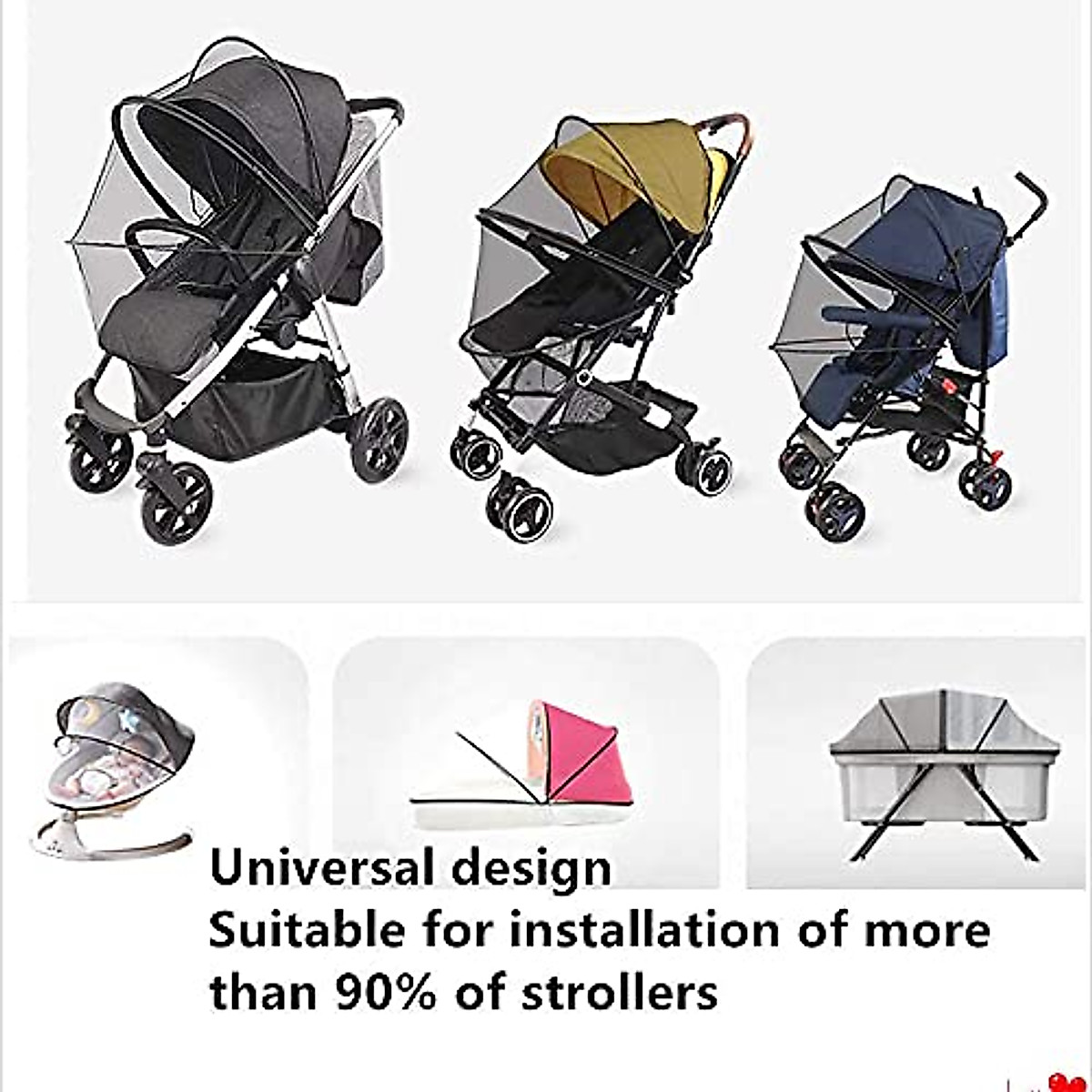 Mosquito Netting for Stroller, Encrypted Stroller Mosquito Net Full Cover, Stretchable Netting Breathable Folding Dual-Use Zipper Mesh Mosquito Net for Baby Car seat Cover (Black), XLXQ012