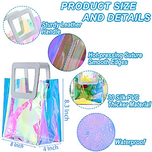 15 Pcs Reusable Holographic Small Gift Bags with Handle 8.3''x8''x4'' Iridescent Bachelorette Party Favor Bags Clear PVC Tote Goodie Bags for Shopping, Picnic, Baby Shower, Wedding, Holidays