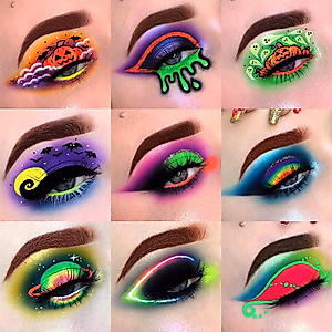 FindinBeauty Neon Pigment Eyeshadow Powder UV Reactive Glow in the Blacklight 6 Mixed Bright True Colors for Body/Eyeshadow, Carnival Party Halloween Makeup (6NE)