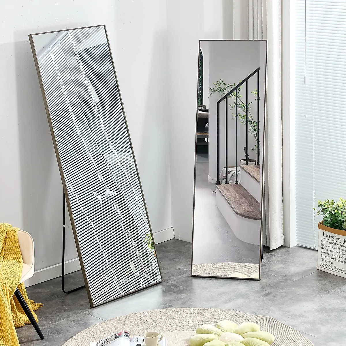 CIATRE Solid Wood Frame Full-Length Mirror - Dressing Mirror for Bedroom, Home Porch, and Clothing Store - Floor Mounted or Wall Mounted - 65" x 23"