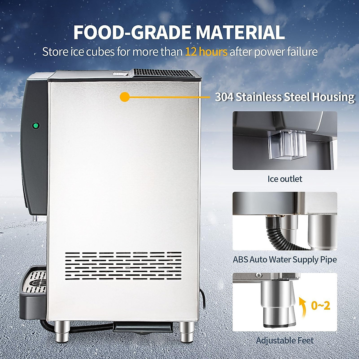 LOJOK Commercial Ice Maker Countertop, 12 Cubes Ready in 4 Mins, 175lbs in 24Hrs, Intelligent Sensing Ice Machine with RO Fiber Membrane Filter, 132lbs Nugget Ice Maker for Home, Kitchen, Office