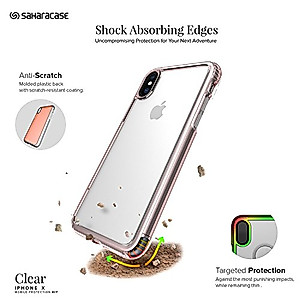 iPhone X/XS Case, SaharaCase Protective Kit Bundle + ZeroDamage Tempered Glass Screen Protector Rugged Protection Anti-Slip Grip Shockproof Bumper Anti-Scratch Back Slim Fit - Clear Rose Gold