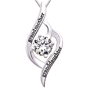 ALOV Jewelry Sterling Silver "grandmother granddaughter" Love Cubic Zirconia Pendant Necklace