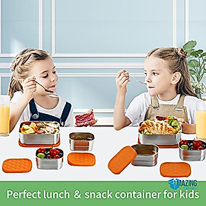 Amazing Containers | Stainless Steel Food Containers with Lids Set of 3 (28 oz, 8 oz, 8 oz) - Steel Lunch Container for Kids - Metal Snack Container Leakproof Lunch Box Sandwich Containers
