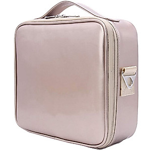 Relavel Cosmetic Case Makeup Case Travel Train Case Professional Portable Cosmetic Artist Storage Bag with Adjustable Dividers for Cosmetics Makeup Brushes and Adjustable Shoulder Strap (Rose Gold)