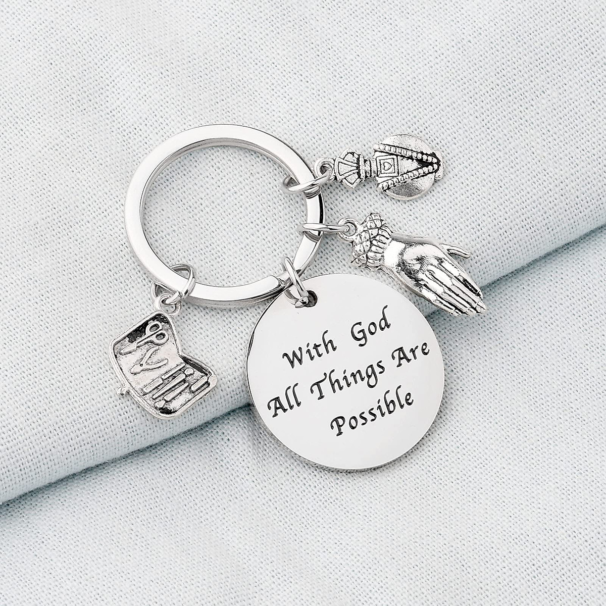 BEKECH Manicurist Keychain Gift With God All Things Are Possible Manicure Technician Keychain Gift for Nail Tech Nail Artist Cosmetology Gift for Graduate (silver)