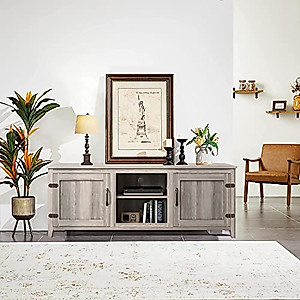 WESOME TV Stand for 50/55/60/65/70/75/80 TVs, Large Farmhouse Barn Door Wooden Media Console with Adjustable Shelves, Rustic TV Console Table Cabinet for Living Room Bedroom 70 Inch (Grey Wash)