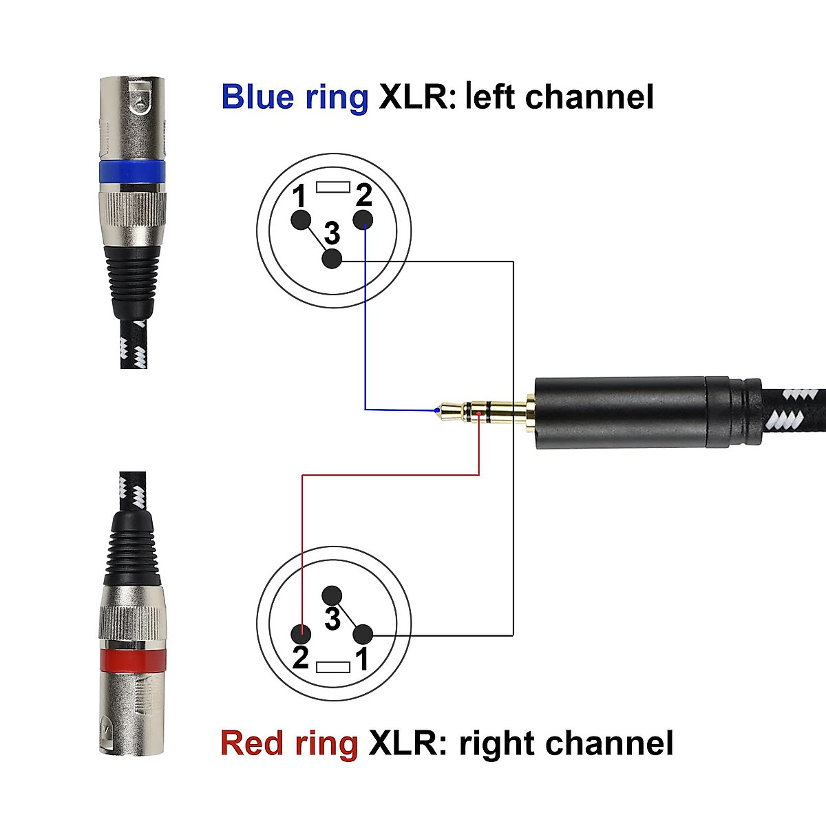 Mugteeve 3.5 mm to Dual XLR Male Y Splitter Cable, 6.6 Feet Stereo 1/8 Mini TRS Headphone Jack to L/R Double XLR Male Aux Cord, Noise Free, Nylon Braided, for Studio Monitor Speaker and Phones