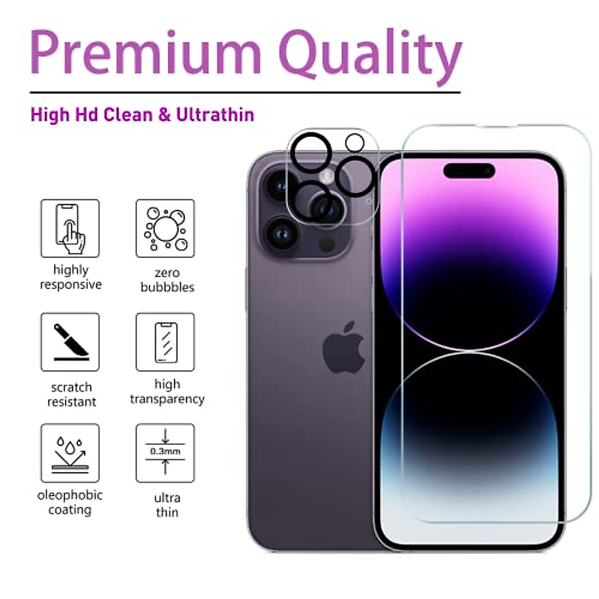 Corefyco Direct [3+3 Pack] Screen Protector for iPhone 14 Pro Max, 9H Tempered Glass and Camera Lens [Anti-Scratch] [Bubble Free] [Ultra HD]