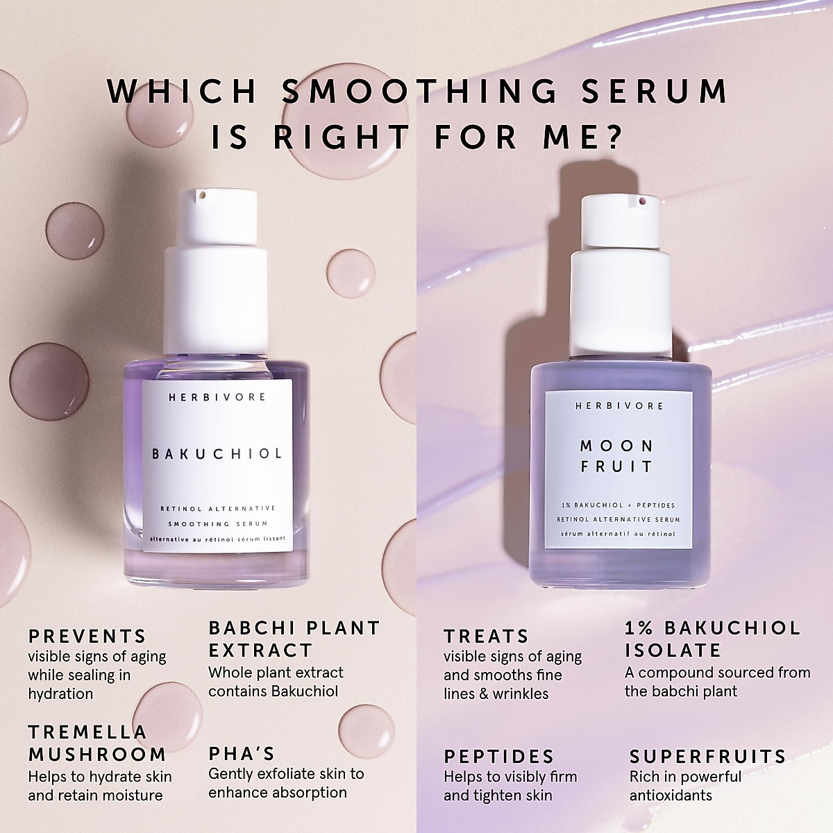 HERBIVORE Bakuchiol Retinol Alternative Face Serum REGULAR STRENGTH - Bakuchiol + Peptides, Smooths Skin, Reduces Fine Lines & Wrinkles, Plant-based, Vegan, Cruelty-free, 30mL / 1 oz