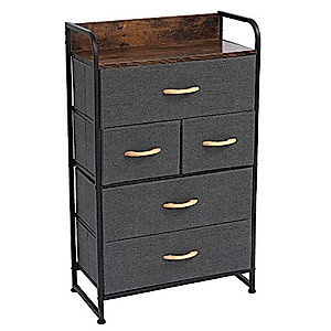 5-Drawer Dresser, 4-Tier Storage Organizer, Tower Unit for Bedroom, Hallway, Entryway, Closets - Sturdy Steel Frame, Wooden Top, Removable Fabric Bins