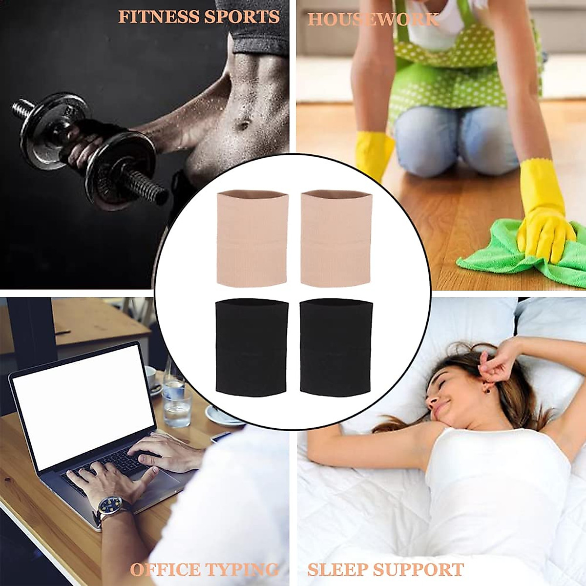 Wrist Compression Sleeve (4PCS), Soft Wrist Support Brace Wrist Bands for Tendonitis, Arthritis, Sprains Pain Relief, Elastic Carpal Tunnel Wraps Protector for Fitness, Sport, Weightlifting, Typing