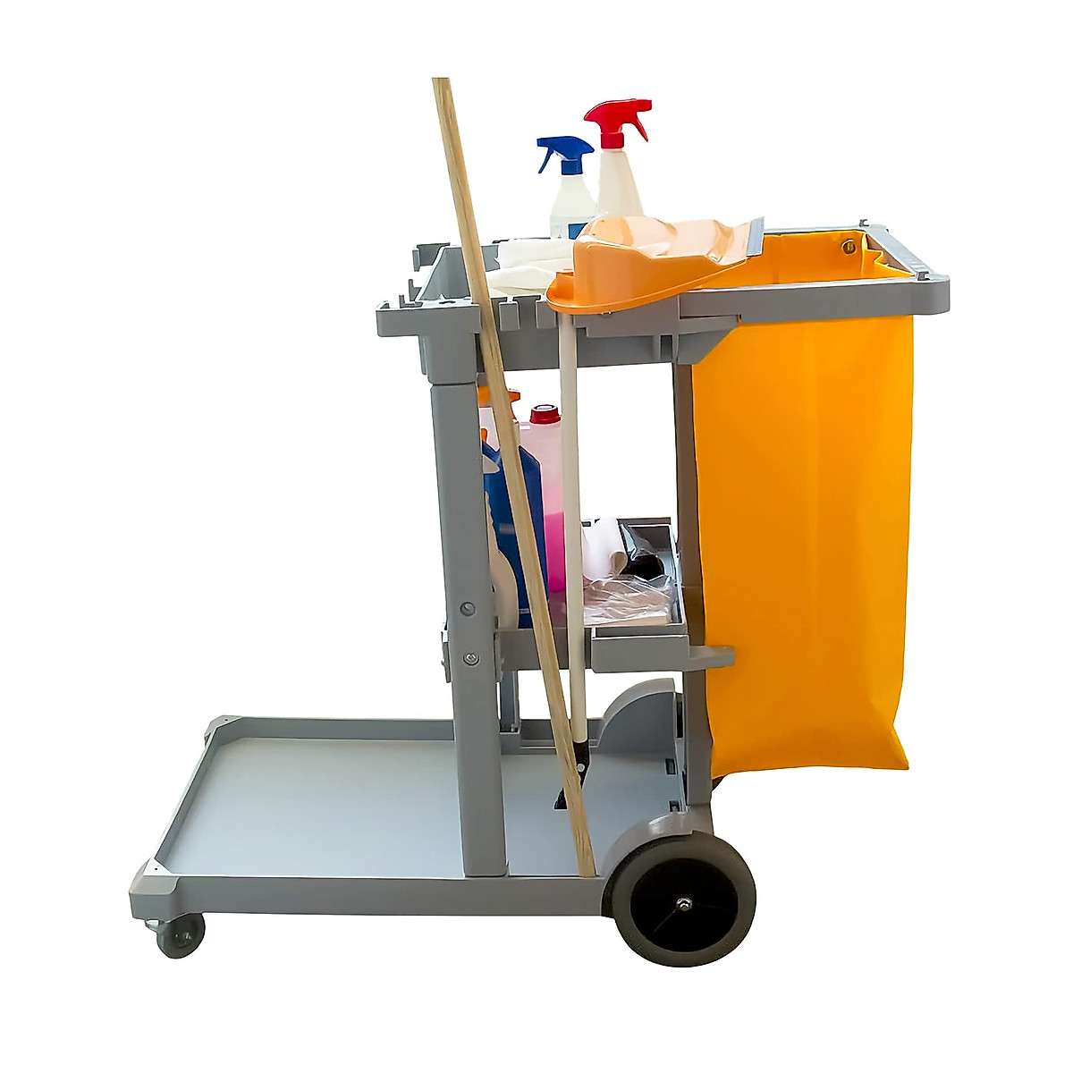 QWORK Janitorial Cart Bag, 24 Gallon Waterproof Large Capacity Padded Housekeeping Commercial Replacement Cleaning Cart Bag for Collecting Trash or Clothing (Yellow), 2 Pack