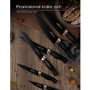 Knife Set, Amorston 15 Pieces Knife Sets for Kitchen with Block, Dishwasher Safe Kitchen Knife Set with Built in Sharpener Block, German Stainless Steel Knife Block Set, Black