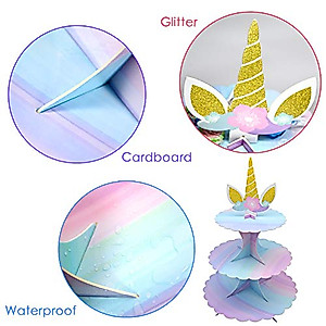 WEEPA Unicorn Party Supplies Birthday Decorations 3 Tier Unicorn Cupcake Stand Round Serving Tray Stand Cake Display Table for Unicorn Theme Party Birthday Baby Shower Wedding