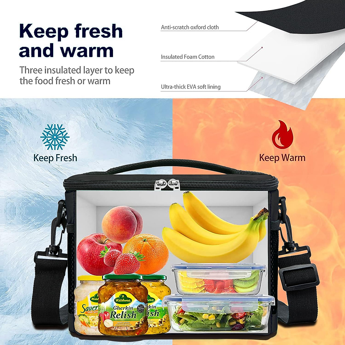 BEIMILY 2 Pack Insulated Lunch Bag Lunch Box for Women Men Insulated Cooler Lunchbox,Small Soft Sided Cooler Hand bags,lunch box for work with Adjustable Shoulder Strap (black+black),2305AC