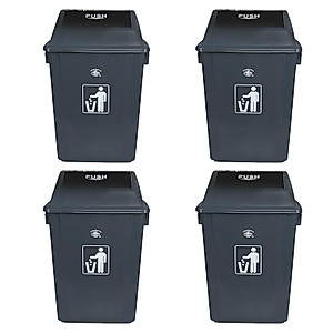 Yarebest 4-Pack 13 Gallon Plastic Trash Cans with Lids, Large Grey Garbage Waste Bin