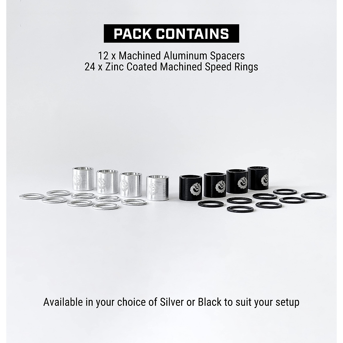 Fireball Dragon Spacers and Washers for Skateboards and Longboards (24 Rings, 12 Spacers) (Silver)