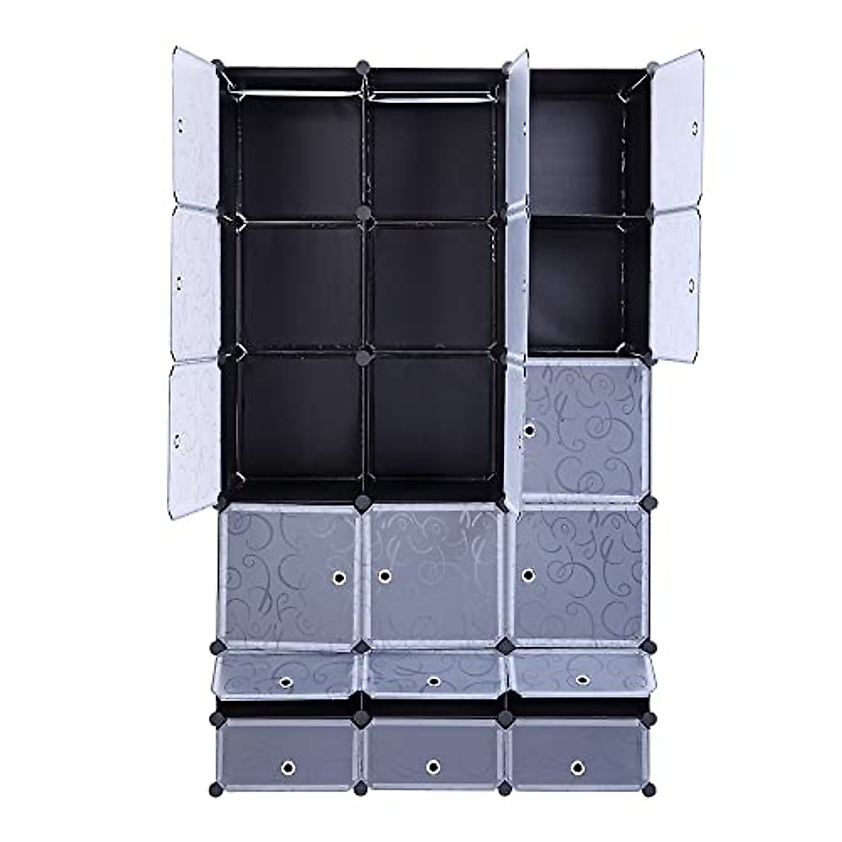 Cffuvros 18-Cube DIY Plastic Closet Cabinet, Storage Cube Organizer with Doors and Clothes Rod, Stackable Closet Shelf for Bedroom, Plastic Space Saver for Home, Living Room, Office