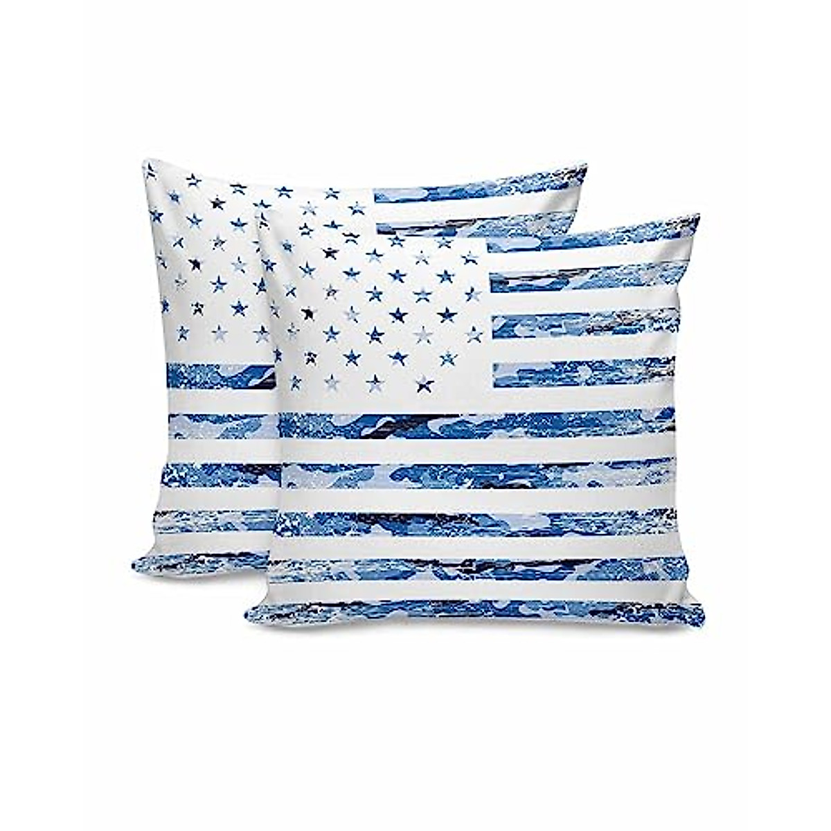Set of 2 Throw Pillow Covers Square for Home Decor, Independence Day Camo American Flag Patriotic 18x18 Inch Cotton Reversible Pillow Case Sofa Soft Cushion Cases for Bedroom Couch Bed Car Chair