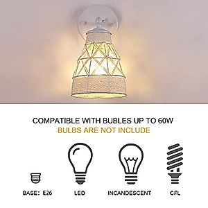 White Pendant Lights Kitchen Island 3 Pack with Metal Shade, Adjustable Cord,White Wall Sconces Set of 2, Bohemian Modern Light Fixtures, Farmhouse Hemp Rope Woven Light for Bar,Sink,Bedroom,Hallway