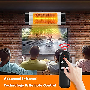 COSTWAY Outdoor Patio Heater, 1500W Electric Infrared Heater with Remote Control, 24H Timer, 3 Adjustable Modes, Quiet 3s Instant Heat, Wall-mounted Space Patio Heaters for Outdoor Use, Home, Backyard