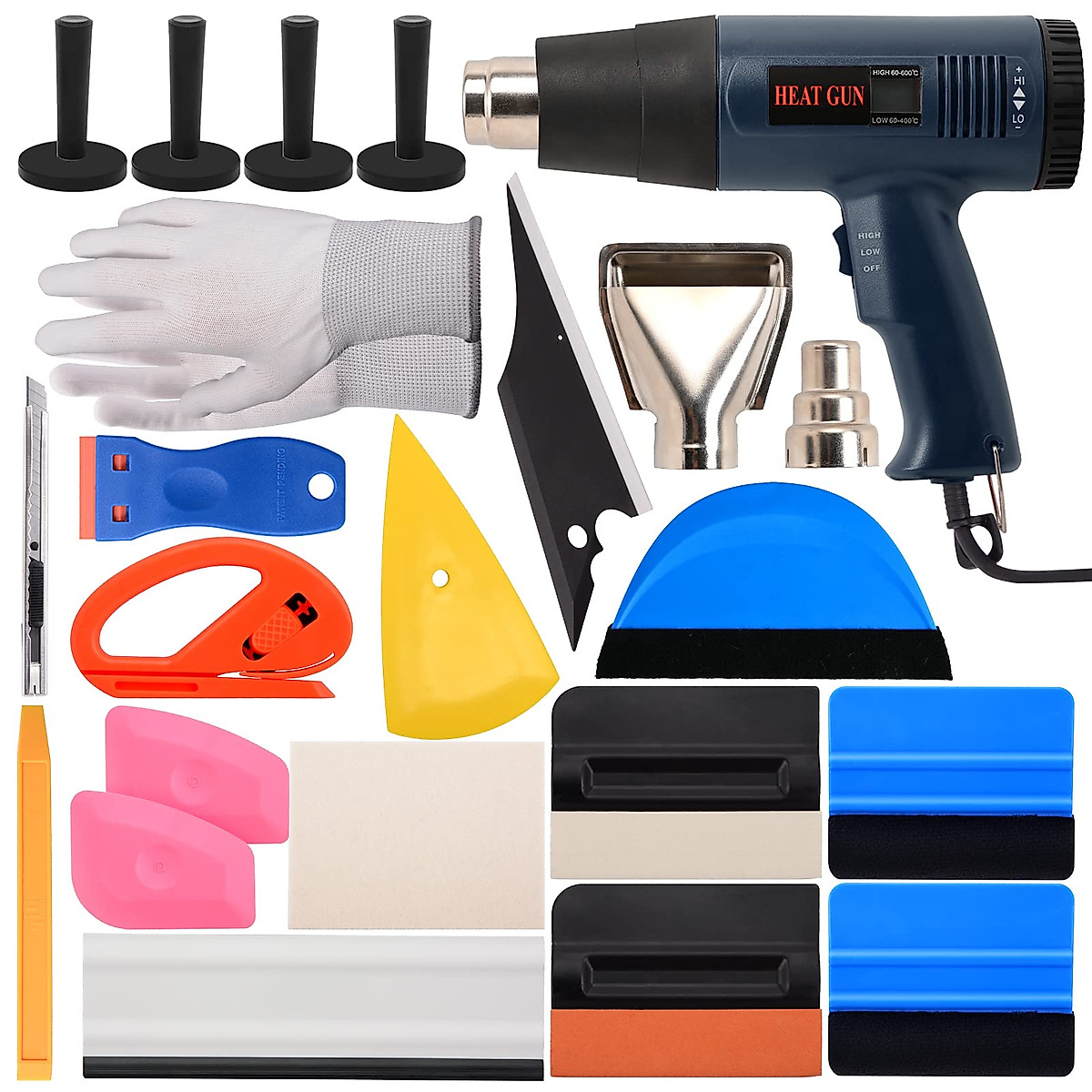 EHDIS Window Tint Tool Kit Vinyl Wrap Installation Tool with Heat Gun for Car Wrapping Window Tint Film Applicator with Felt Tint Squeegee,Vinyl Cutter,Razor Scraper,Vinyl Magnet Holder,Working Glove