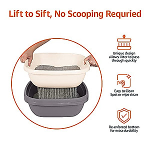 Amazon Basics Sifting Scoop-Free Easy-to-Clean Cat Litter Box, Large, Gray
