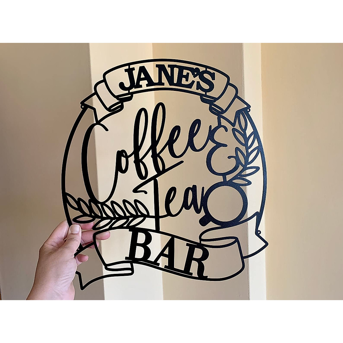 Personalized Coffee and Tea Bar Metal Name Sign Custom Laser Cut Cup Coffee Housewarming Gift for Mom, Grandma, Coffee Lover Metal Wall Art Home Decor Kitchen Sign Hanging Decorations Coffee Station