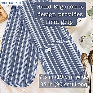 WHITEWRAP Quilted Double Oven Mitt |35”x7.5”| Heat Resistant Oven Gloves to Protect Hands and Arms| Cooking Gloves | BBQ, Cooking, Baking, Grilling, Microwave | Handling Hot Pots and Pans |2-Pack Blue