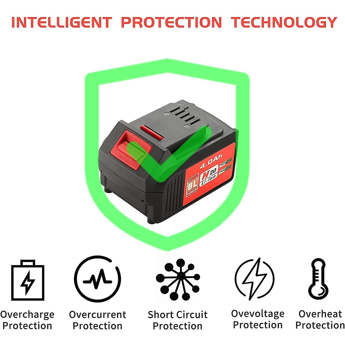 Dextra 20V 4.0Ah Lithium-ion Battery for All Power Tools, Battery Replacement