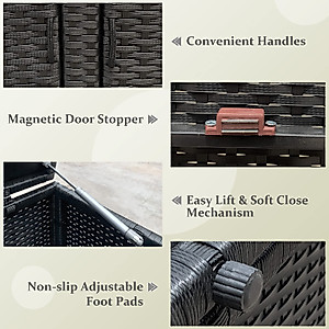 HAPPYGRILL Deck Box Outdoor Wicker Storage Box Cabinet, 88 Gallon Patio Rattan Storage Container Bin Box for Furniture Tools in Garden Balcony Porch Yard