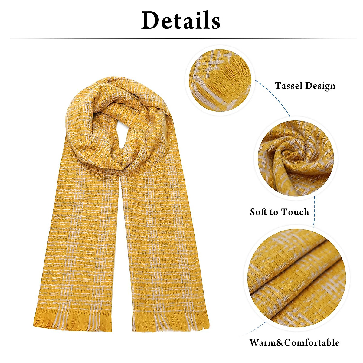 VANLINKER Soft Premium Cashmere Winter Scarf for Women Men Cozy Shawls Classic Tweed Long Wraps Stay Warm and Stylish VL9321 Yellow
