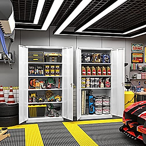 Greenvelly Metal Locking Storage Cabinet, 72" with Doors and 4 Shelves, Large Steel Tall Lockable Tool, Office Cabinet with Lock and 2 Keys for Home, Laundry Room, White