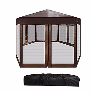 LONABR 10’ X 10’ Pop Up Gazebo with Mosquito Netting Outdoor Hexagonal Pop Up Tent Backyard Tent Canopy with Net, Garden, Outdoor Canopy for Patio with Storage Bag