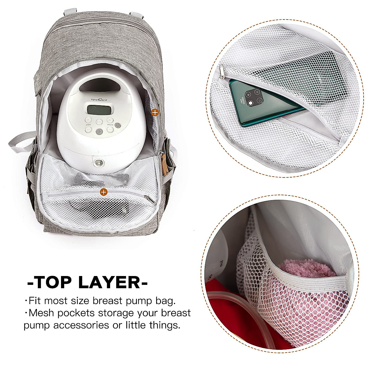 MOMIGO Breast Pump Backpack - Cooler and Moistureproof Bag Double Layer for Mother Outdoor Working Backpack with 13 Inch Laptop Compartment Fit Most Breast Pumps (Grey)