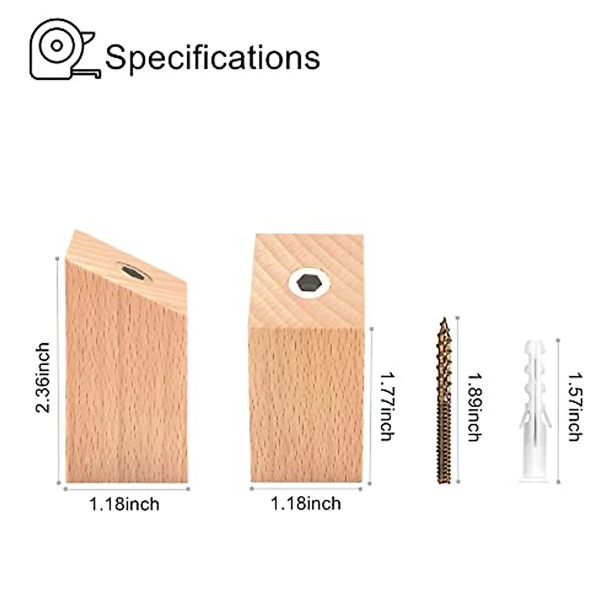 BGHEOUYV 6 Pack Wood Wall Hooks, Coat Hooks Wall Mounted Hooks for Hanging, 6 Hat Hooks with 6 Screws, Wooden Wall Hooks for Hanging Hat, Coat, Towels, Bags, Keys, Clothes (Beech Wood)