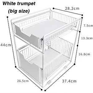 UVCMDUI Under Sink Organizer, Under Kitchen Sink Organizer, Kitchen Essentials Multi-Purpose Pull Out Cabinet Organizer for Kitchen Bathroom Storage Home Organization,White,L