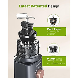 Cold Press Juicer with 8 Juice Bottles - Masticating Juicer Machines for Fruits and Veggies, 4.25" Large Feed Chute, Easy to Clean