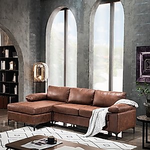 HOOOWOOO 100" L Shaped Couch with Reversible Chaise Living Room Couch Modern Sofa Set for Small Living Room Apartment Space,Dark Brown Faux Suede